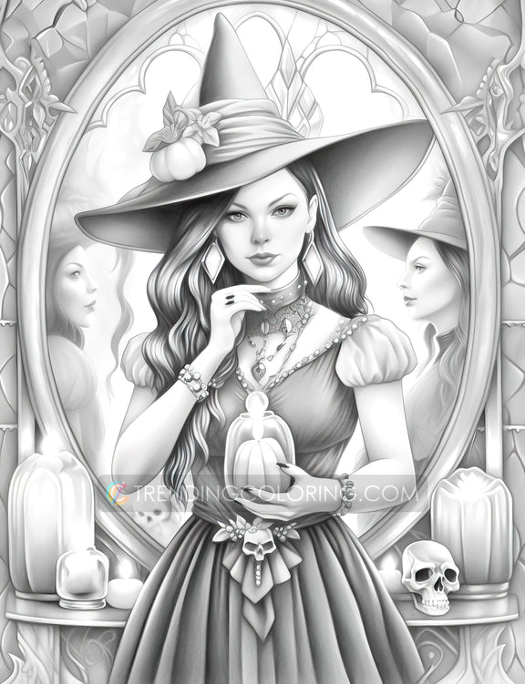 25 Halloween Witches Grayscale Coloring Pages - Halloween Coloring - I ...