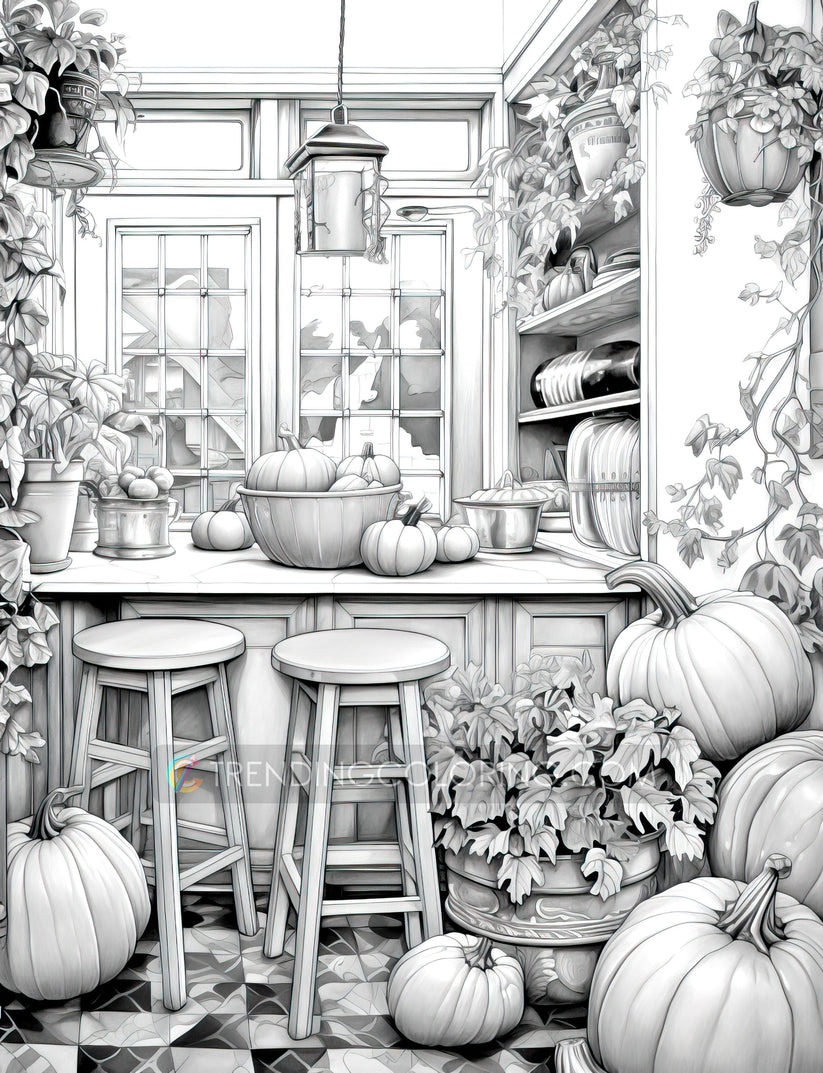 50 Pumpkin House Interiors Grayscale Halloween Coloring Pages ...