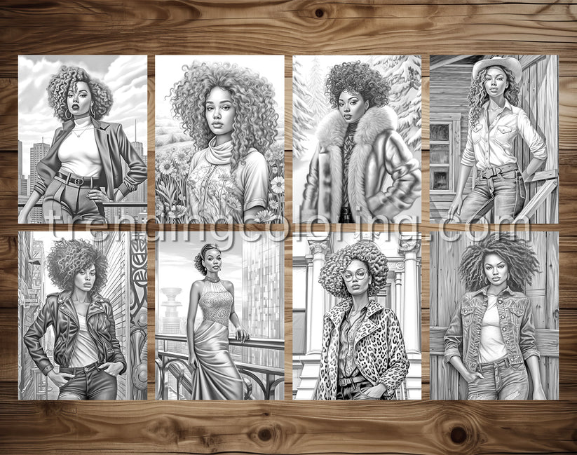 50 Diverse Black Beauties Grayscale Coloring Pages - Instant Download ...