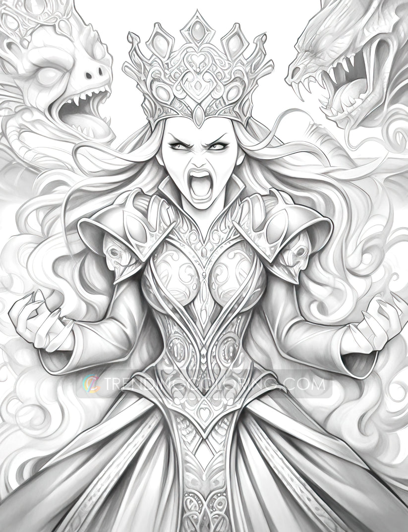 50 The Queen of Heart Grayscale Coloring Pages - Instant Download - Pr ...