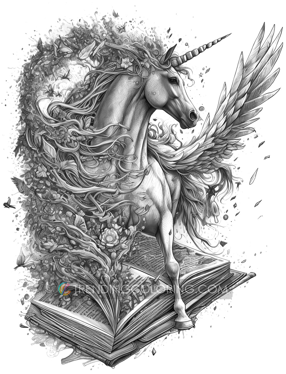 25 Open Magic Book Grayscale Coloring Pages - Instant Download - Print ...