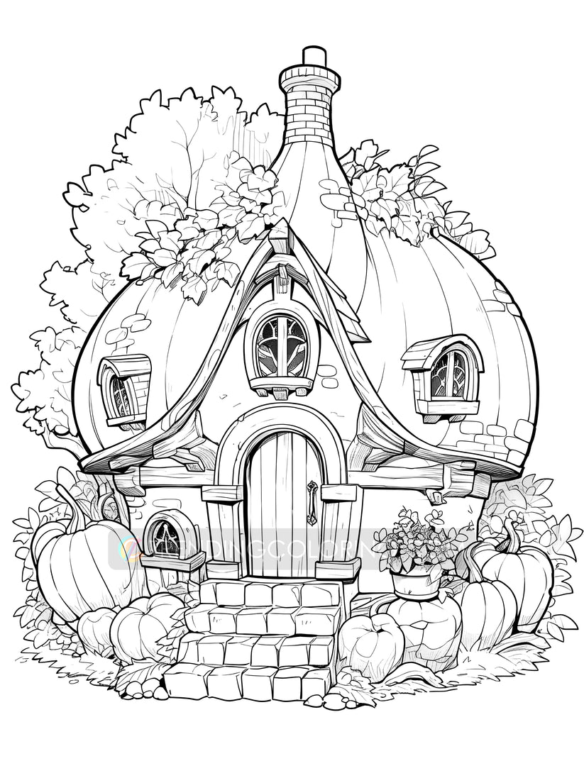 50 Pumpkin Fairy House Coloring Pages - Instant Download - Printable P ...
