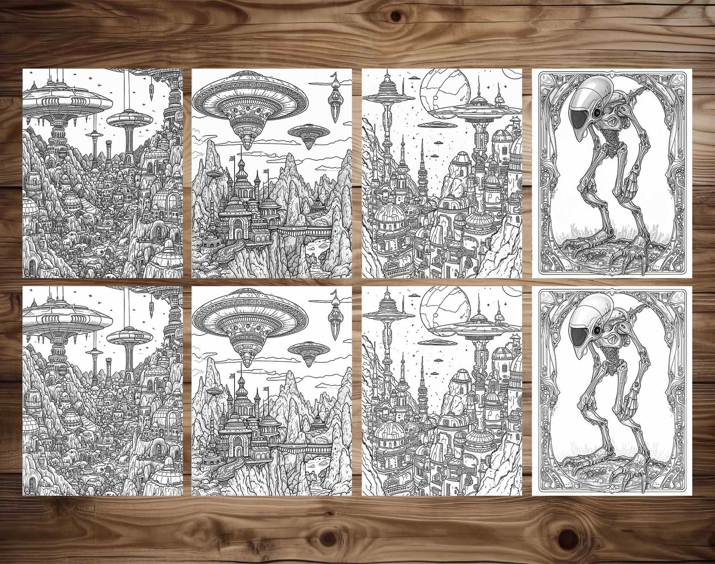 50 Alien Civilization Grayscale Coloring Pages - Instant Download - Pr ...