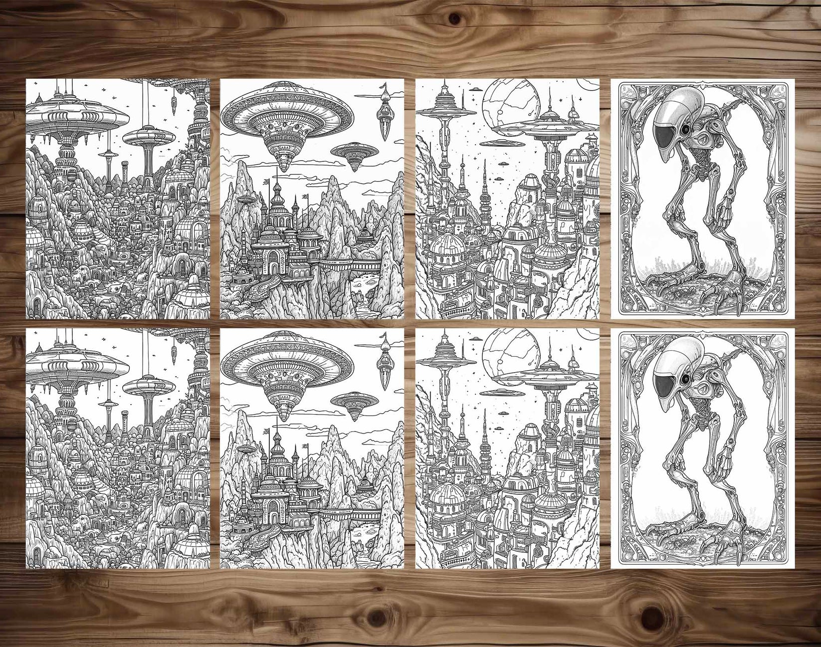 50 Alien Civilization Grayscale Coloring Pages - Instant Download - Pr ...