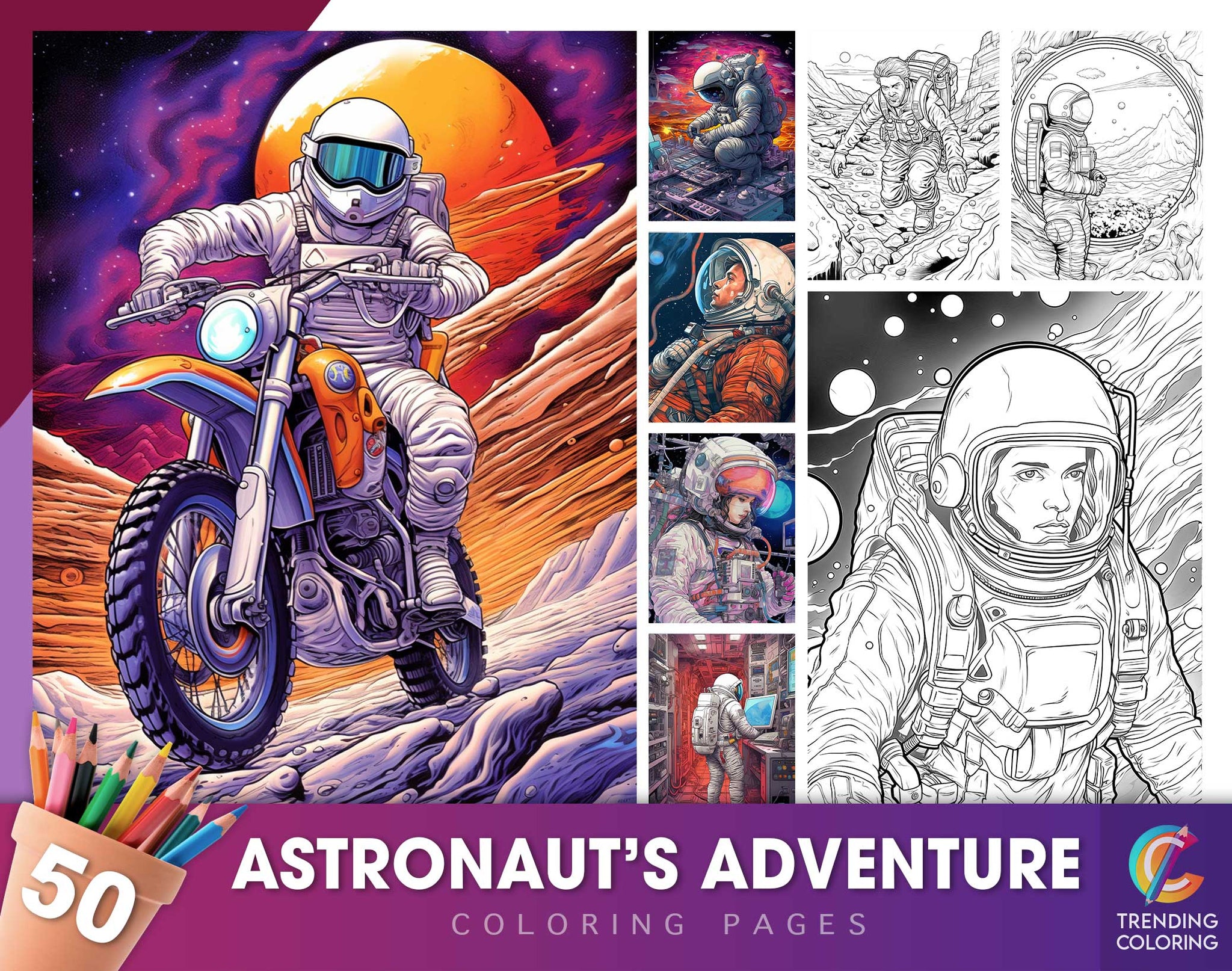 50 Astronaut's Adventure Coloring Pages - Instant Download - Printable ...