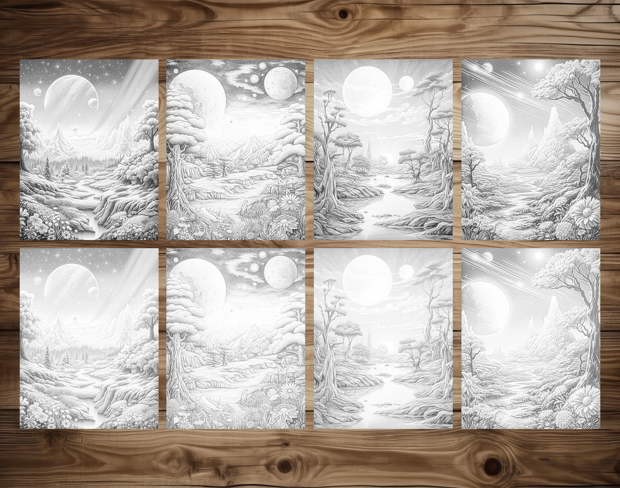 50 Celestial Space Grayscale Coloring Pages - Instant Download - Print ...