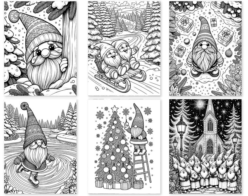 50 Christmas Gnomes Coloring Pages - Instant Download - Printable PDF ...