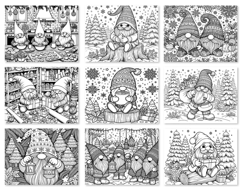 50 Christmas Gnomes Coloring Pages - Instant Download - Printable PDF ...