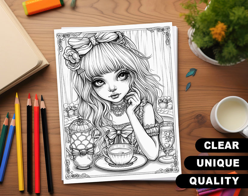 50 Classy Girl Grayscale Coloring Pages - Instant Download - Printable ...