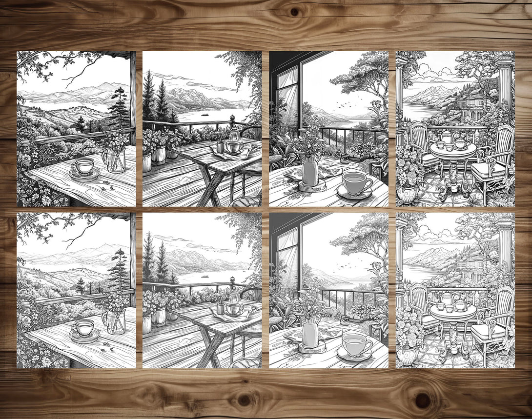 50 Coffee Shop Grayscale Coloring Pages - Instant Download - Printable ...