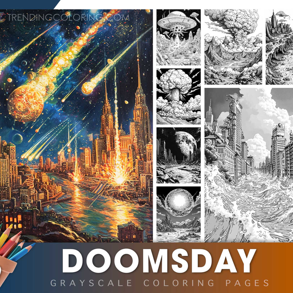 50 Doomsday Grayscale Coloring Pages - Instant Download - Printable Da ...