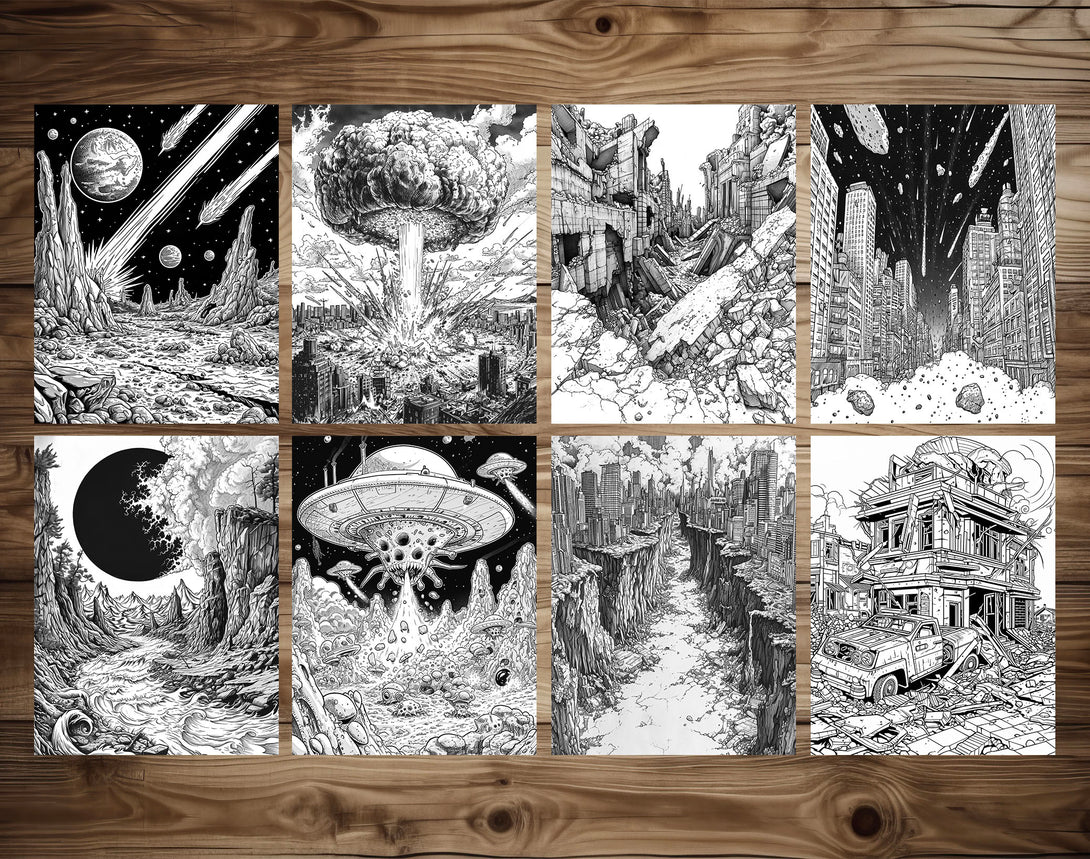 50 Doomsday Grayscale Coloring Pages - Instant Download - Printable Da ...