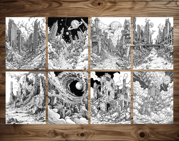 50 Doomsday Grayscale Coloring Pages - Instant Download - Printable Da ...