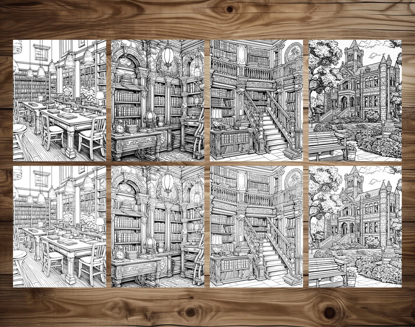 50 Enchanted Library Grayscale Coloring Pages - Instant Download - Pri ...