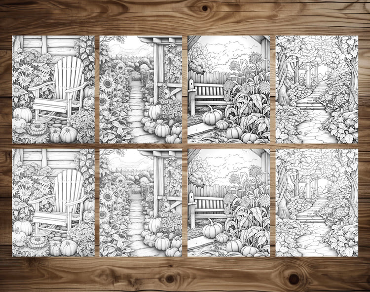 50 Autumn Garden Grayscale Coloring Pages - Instant Download - Printab ...