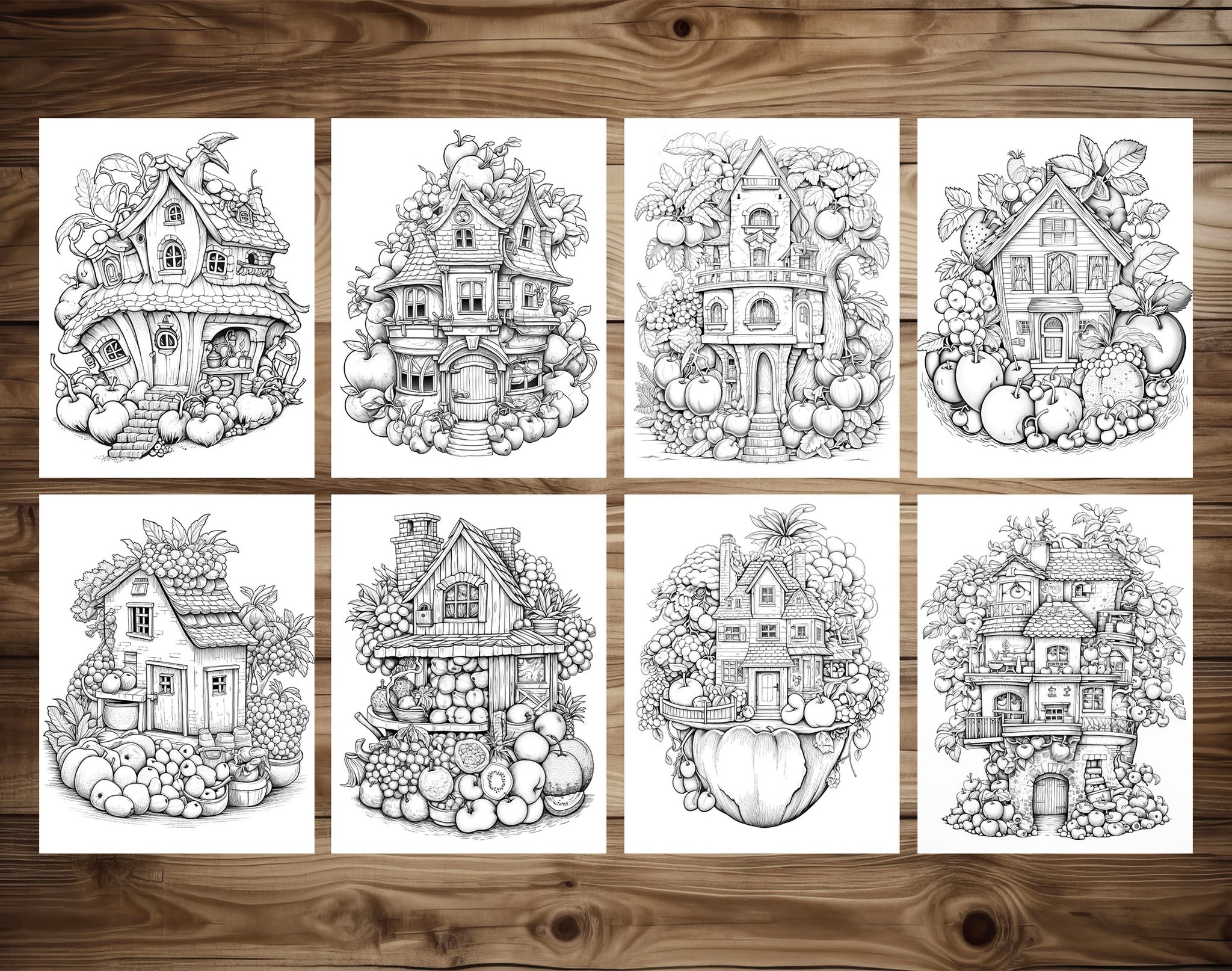 50 Fantasy Fruit House Coloring Pages - Instant Download - Printable ...