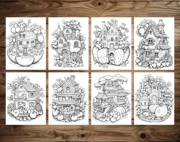 50 Fantasy Fruit House Coloring Pages - Instant Download - Printable ...