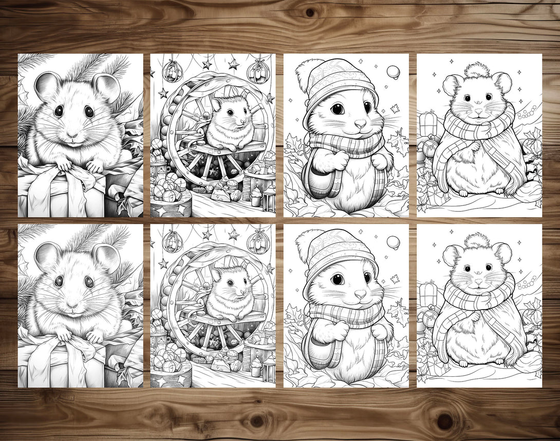 50 Hamster's Winter Grayscale Coloring Pages - Instant Download - Prin ...