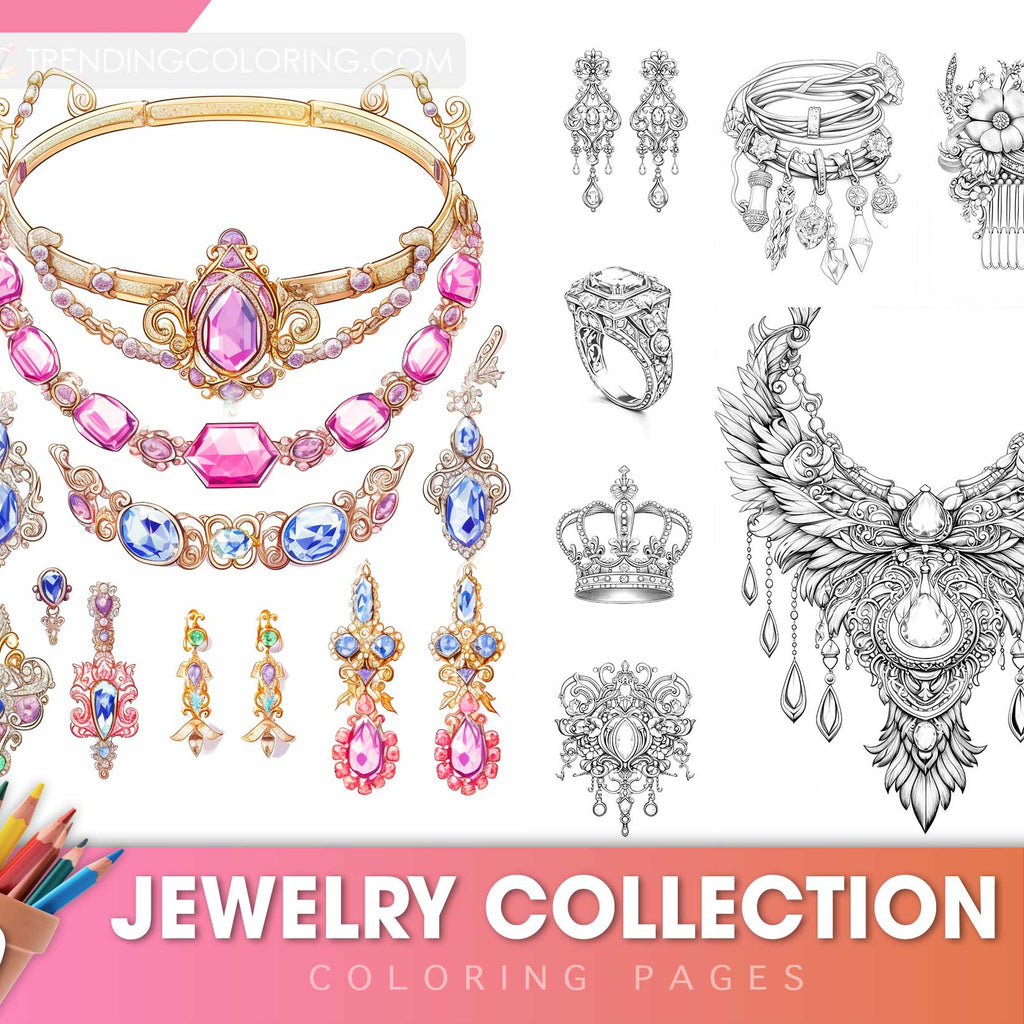 50 Jewelry Collection Coloring Pages - Instant Download - Printable ...
