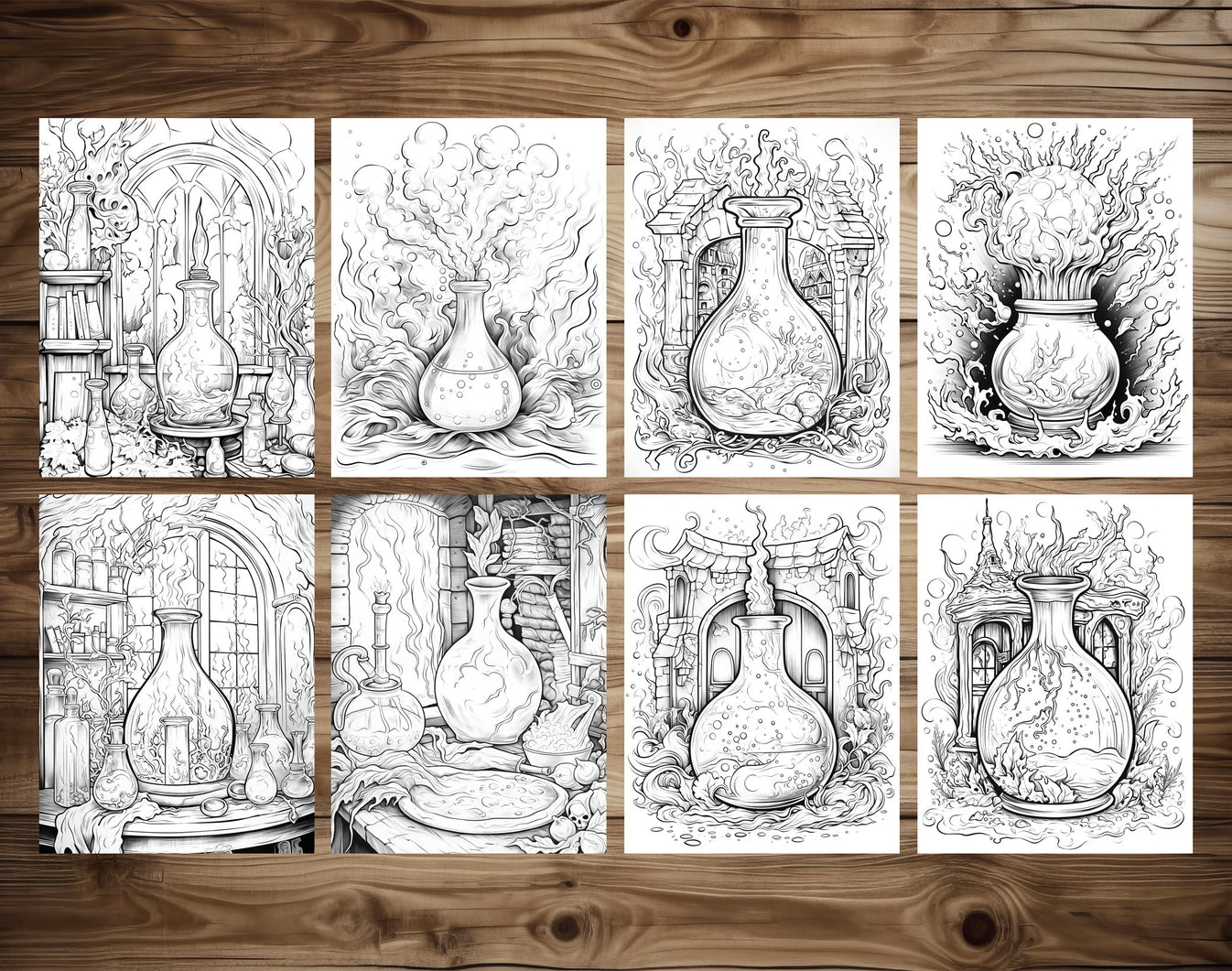 50 Magic Potion Grayscale Coloring Pages - Halloween Coloring - Instan ...