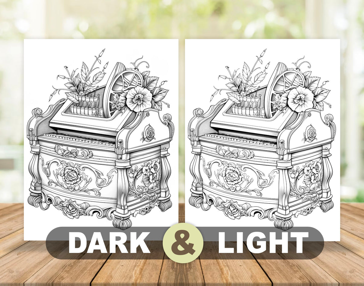 50 Music Box Grayscale Coloring Pages - Instant Download - Printable P ...