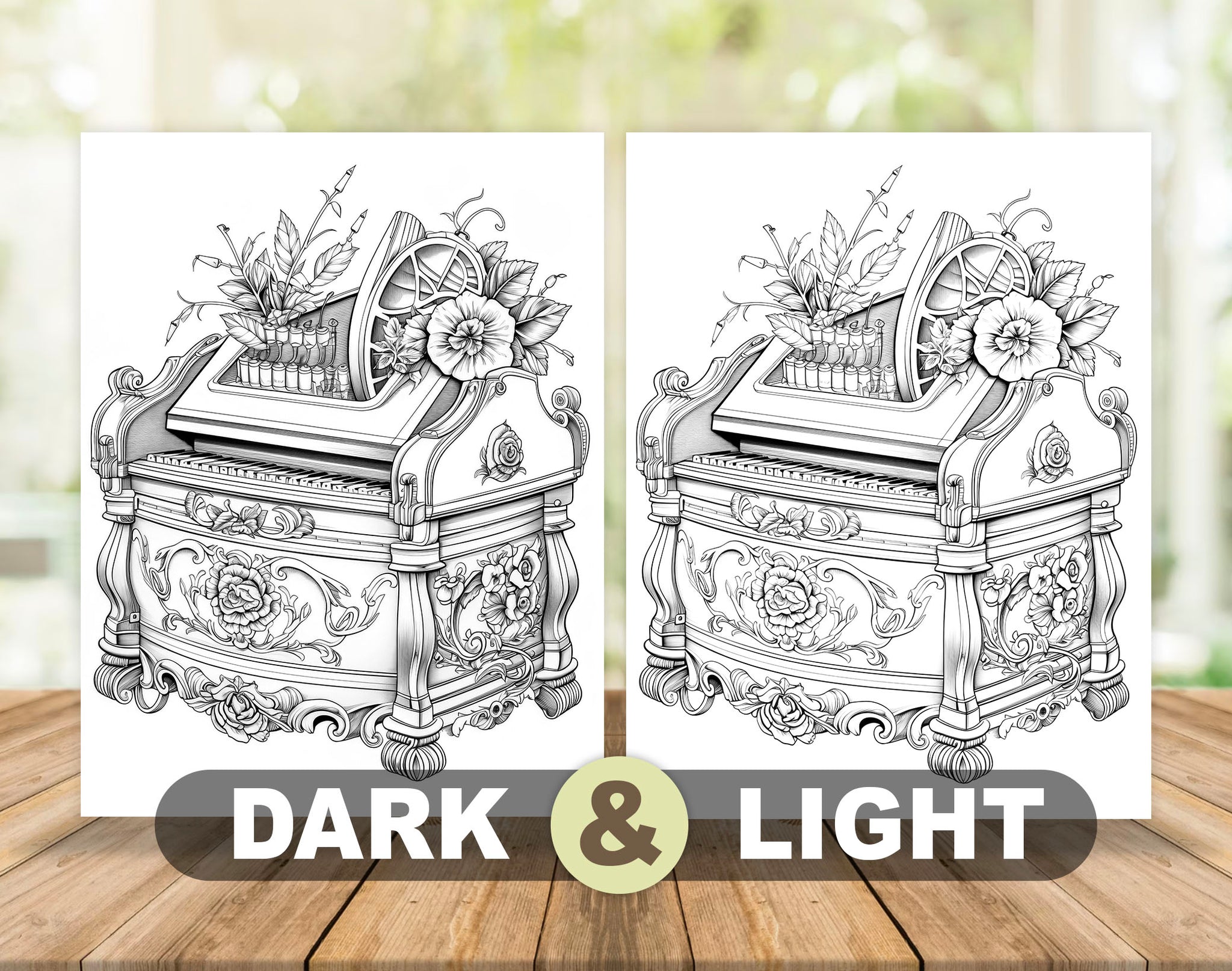 50 Music Box Grayscale Coloring Pages - Instant Download - Printable P ...