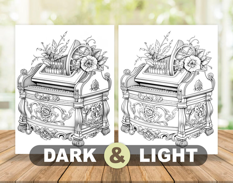 50 Music Box Grayscale Coloring Pages - Instant Download - Printable D ...