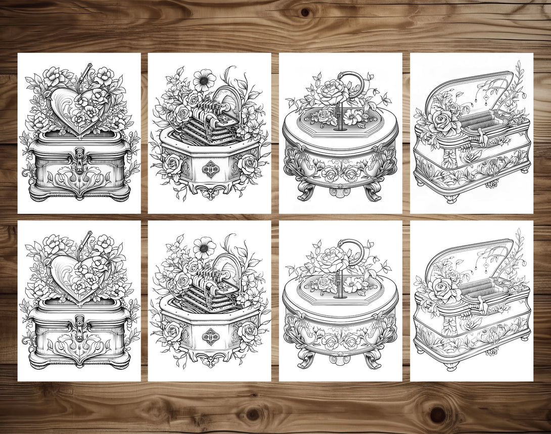 50 Music Box Grayscale Coloring Pages - Instant Download - Printable D ...