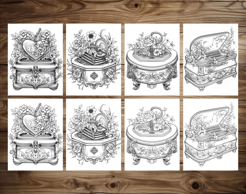 50 Music Box Grayscale Coloring Pages - Instant Download - Printable P ...