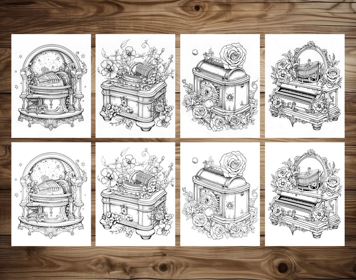 50 Music Box Grayscale Coloring Pages - Instant Download - Printable P ...