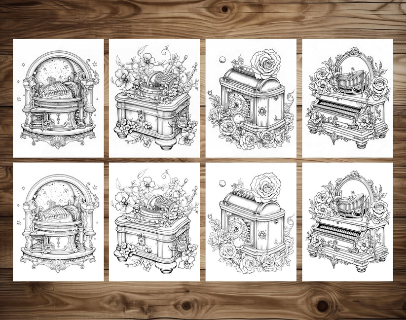 50 Music Box Grayscale Coloring Pages - Instant Download - Printable P ...