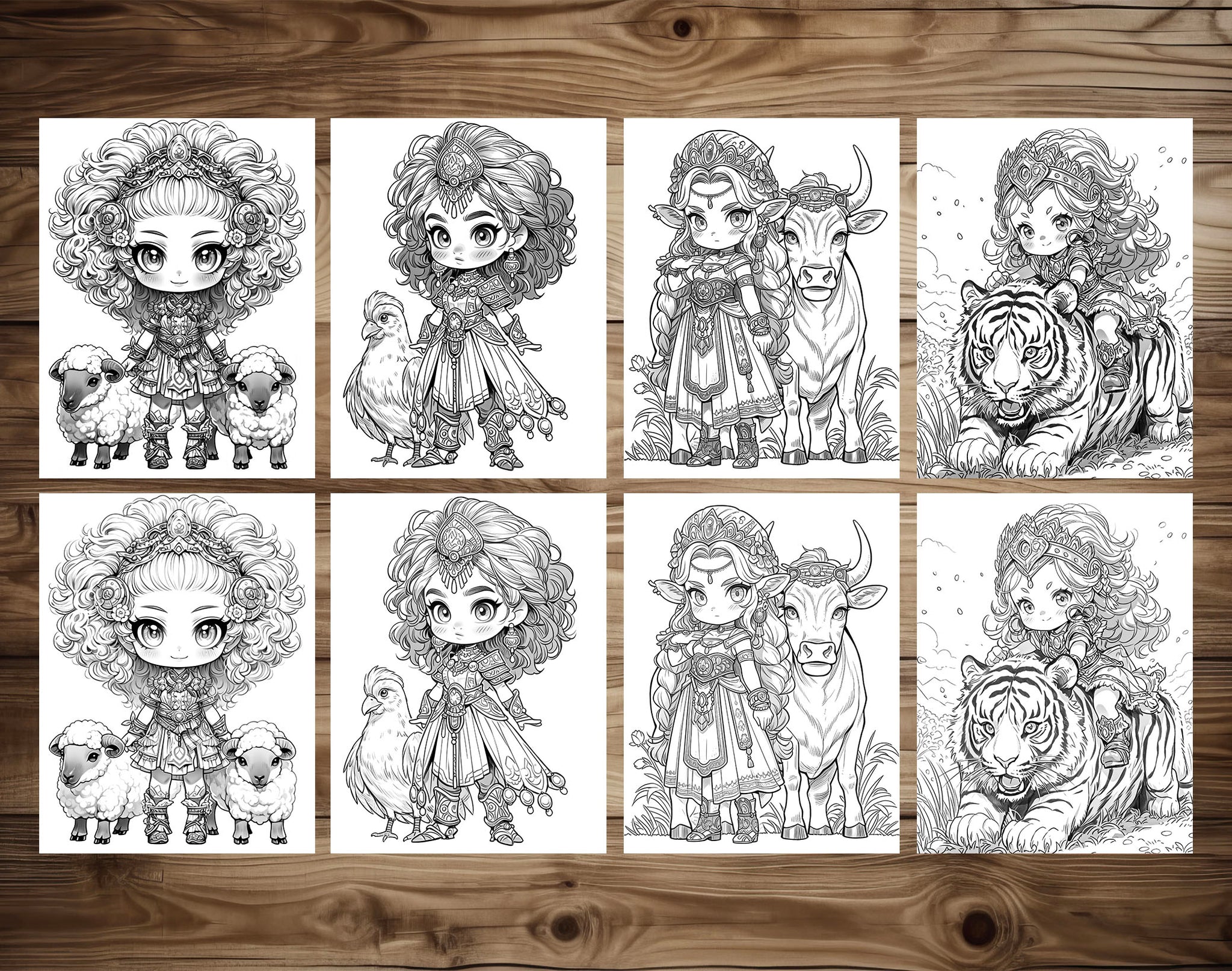 50 Princess Of Animal Grayscale Coloring Pages - Instant Download - Pr ...