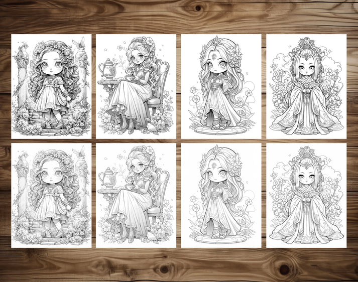 50 Spring Princess Grayscale Coloring Pages - Instant Download - Print ...