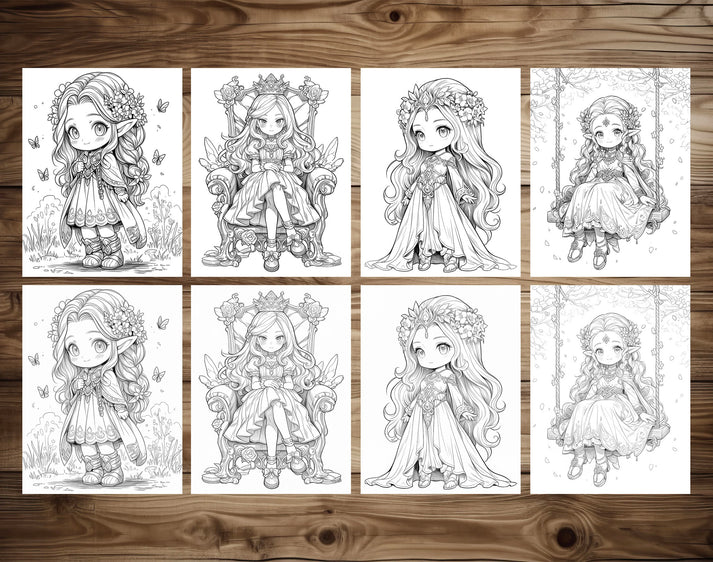 50 Spring Princess Grayscale Coloring Pages - Instant Download - Print ...