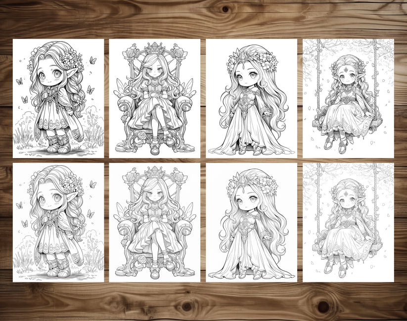 50 Spring Princess Grayscale Coloring Pages - Instant Download - Print ...