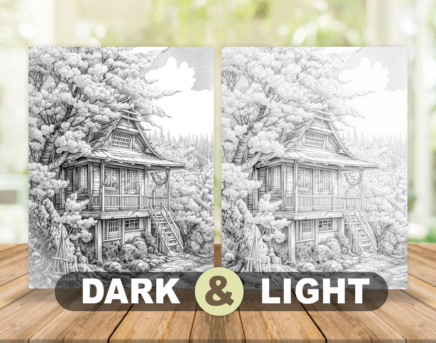 50 Spring Scene Grayscale Coloring Pages - Instant Download - Printabl ...