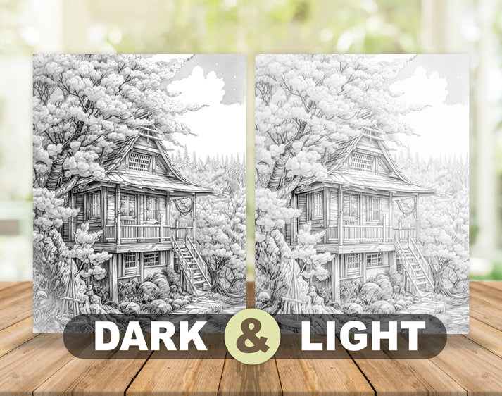 50 Spring Scene Grayscale Coloring Pages - Instant Download - Printabl ...