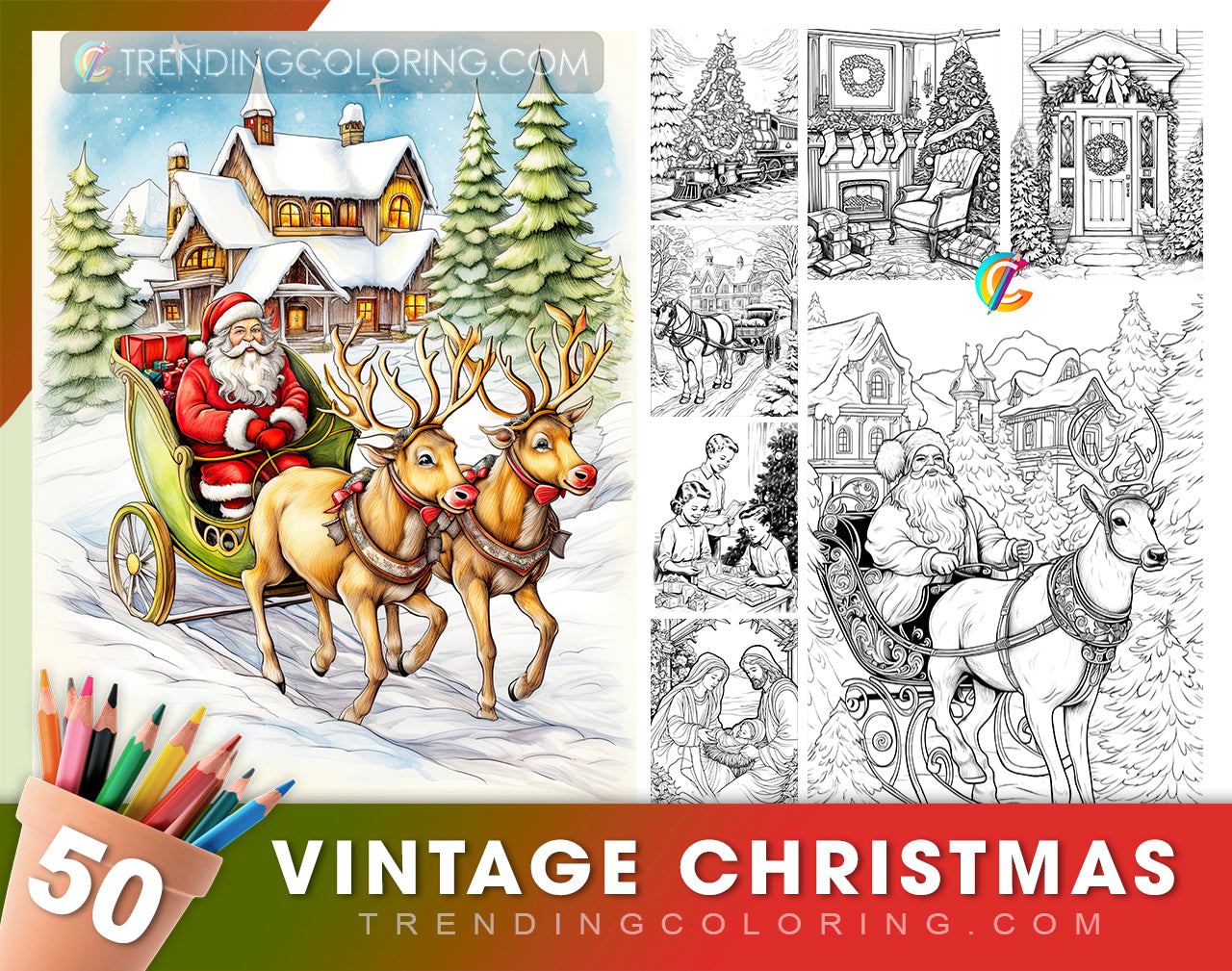 50 Vintage Christmas Coloring Pages - Instant Download - Printable PDF ...