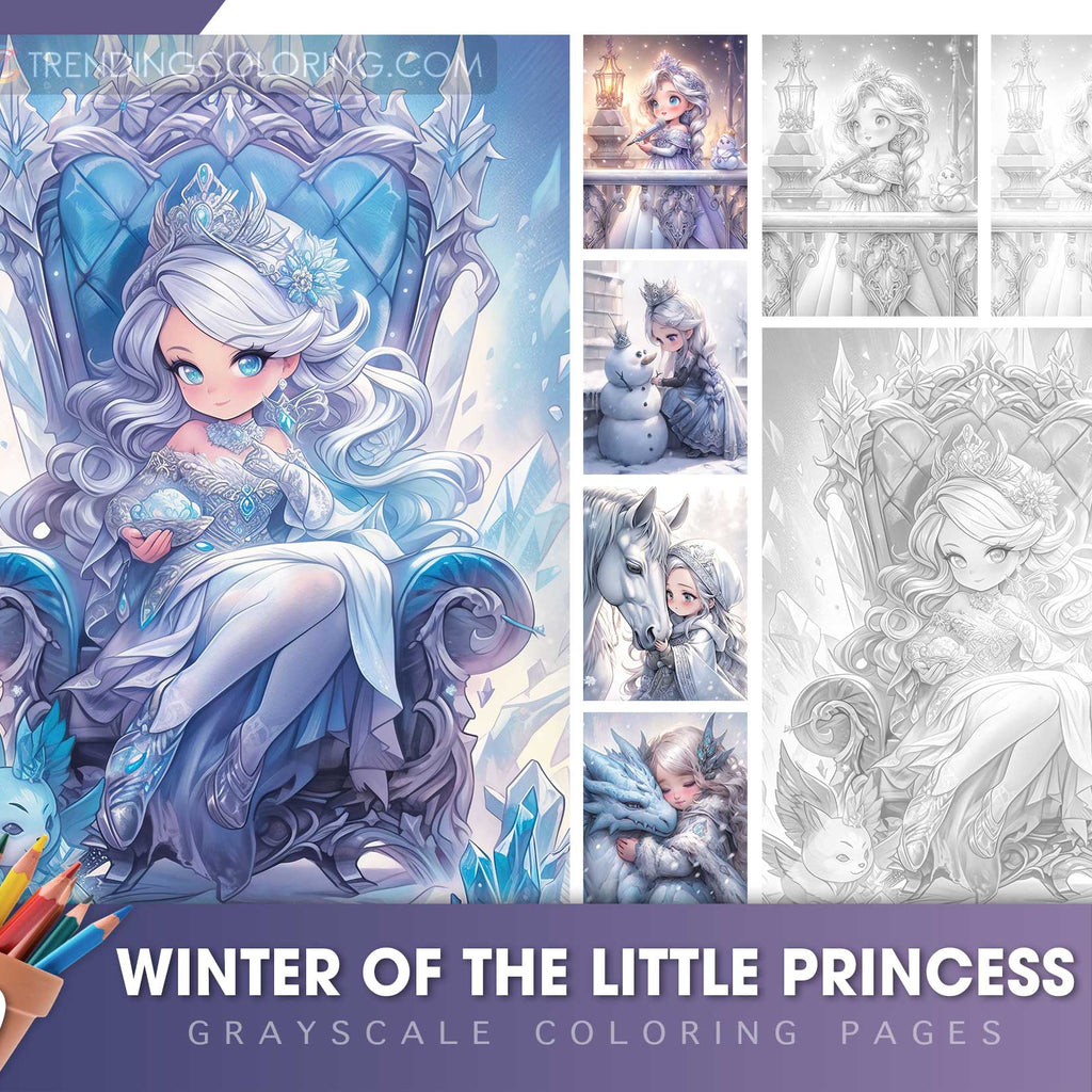 50 Winter Of The Little Princess Grayscale Coloring Pages - Instant Do ...