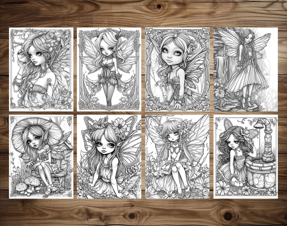 50 Fantasy Fairy Girl Grayscale Coloring Pages - Instant Download - Pr ...