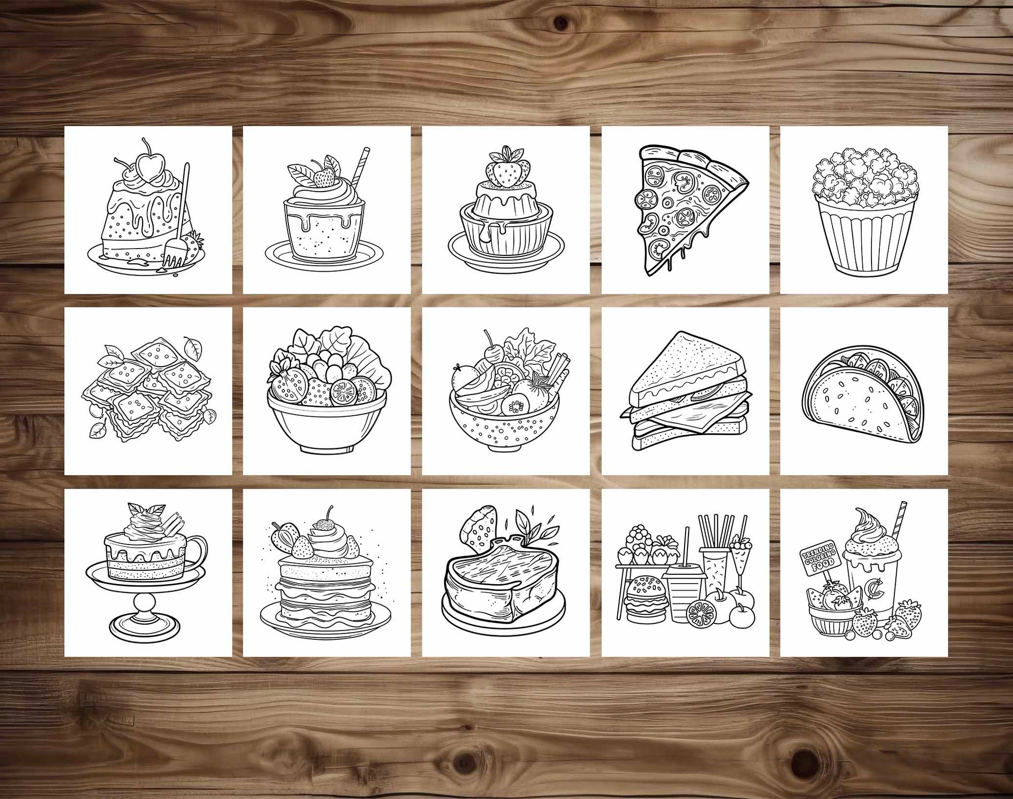 50 Food And Drink - Simple Coloring Pages - Instant Download - Printab ...