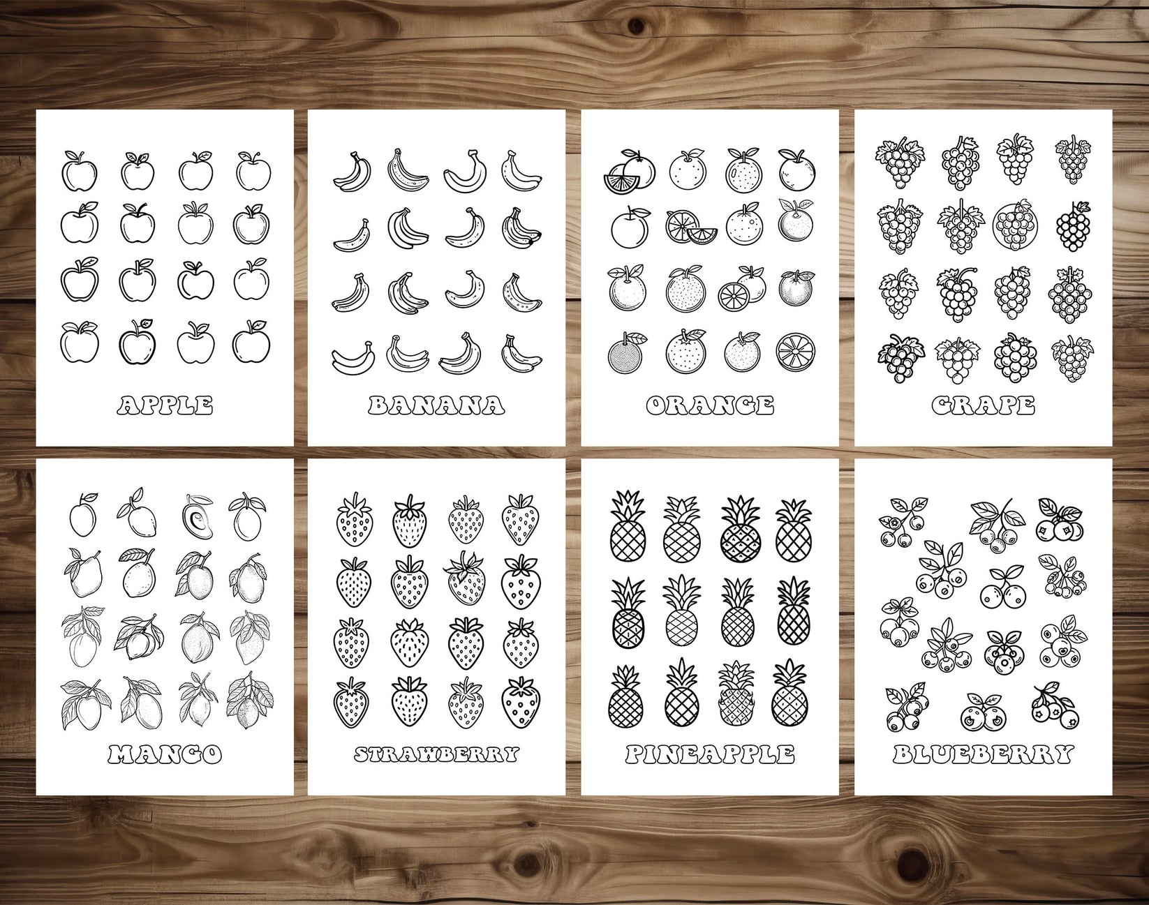 50 Simple Coloring Set - Fruit Theme Coloring Pages - Instant Download ...