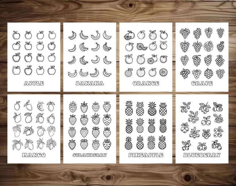 50 Simple Coloring Set - Fruit Theme Coloring Pages - Instant Download ...