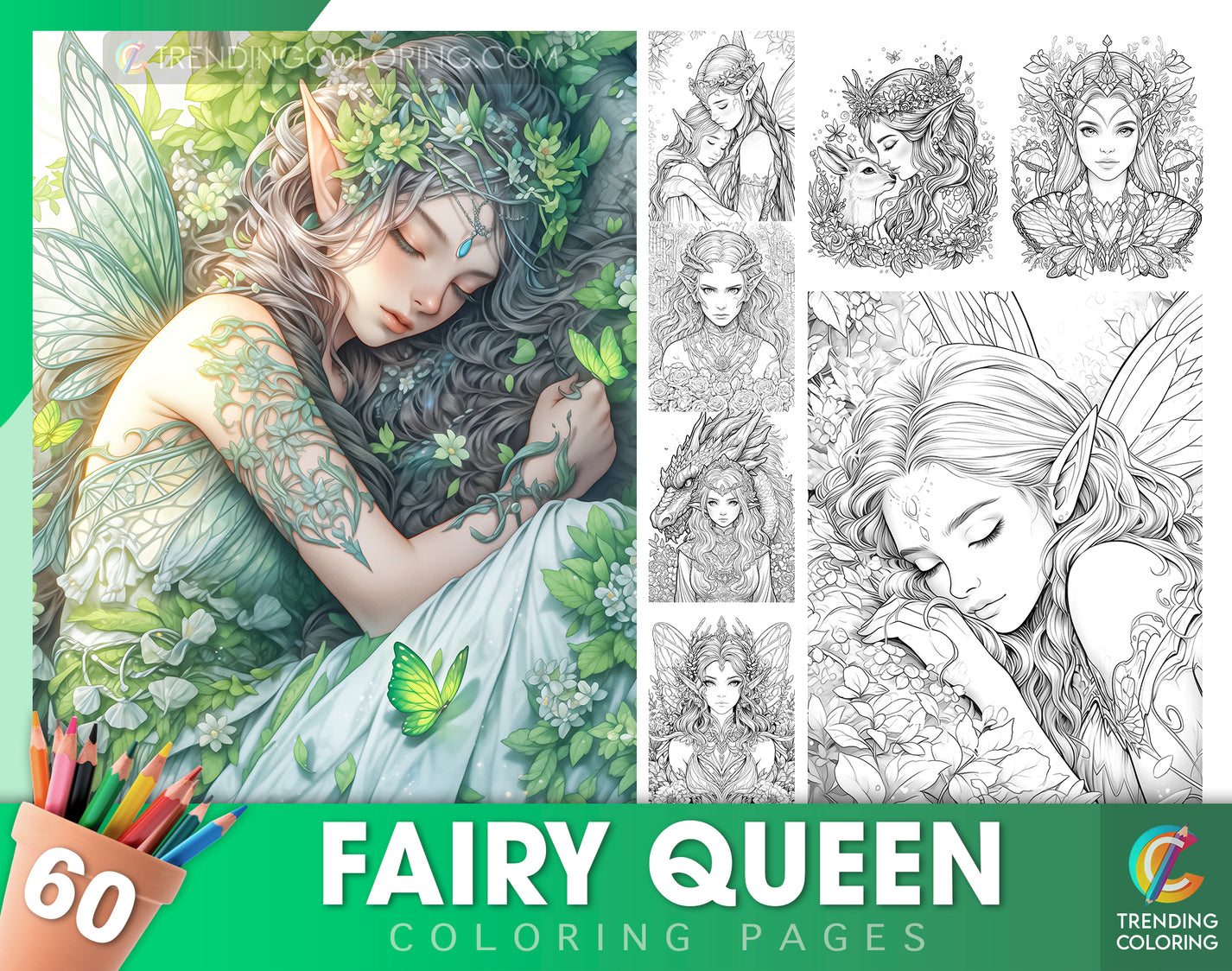 60 Fairy Queen Coloring Pages - Instant Download - Printable PDF ...