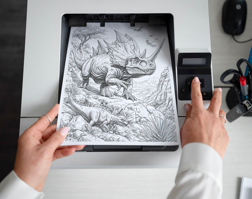 60 Prehistoric Dinosaur Grayscale Coloring Pages - Instant Download ...