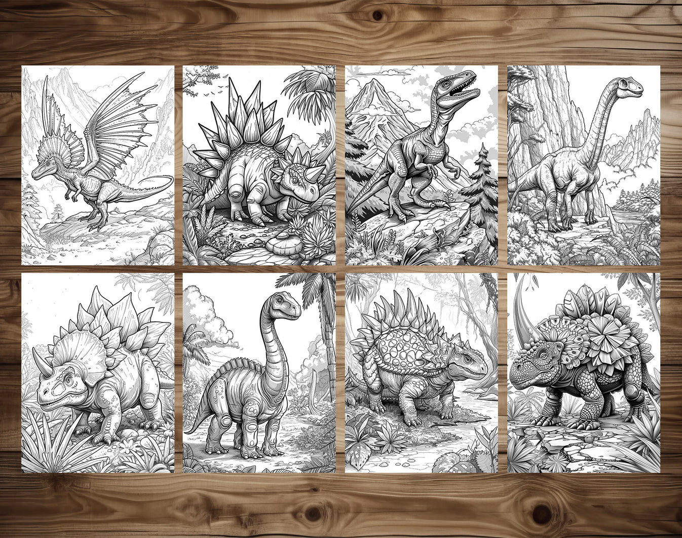 60 Prehistoric Dinosaur Grayscale Coloring Pages - Instant Download ...