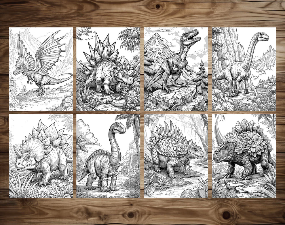 60 Prehistoric Dinosaur Grayscale Coloring Pages - Instant Download ...