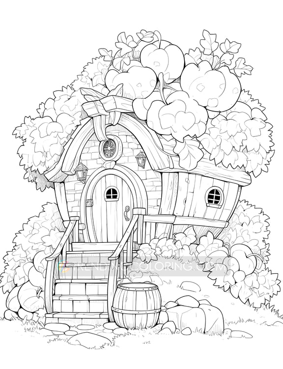 50 Pumpkin Fairy House Coloring Pages - Instant Download - Printable ...