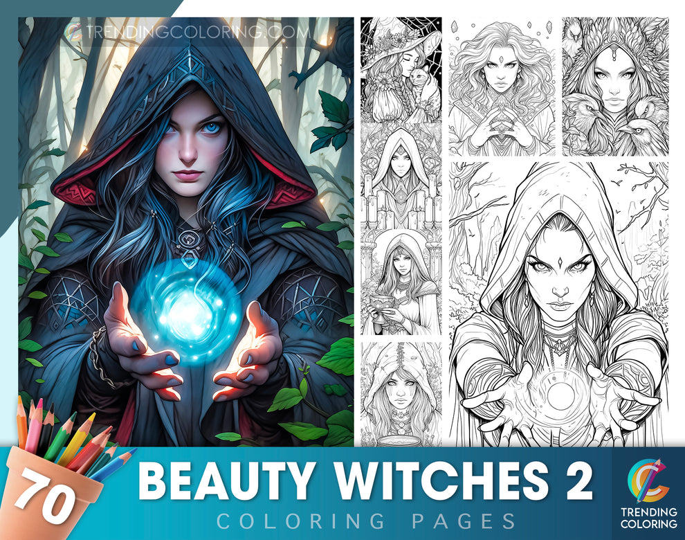 70 Beauty Witches 2 Coloring Pages - Instant Download - Printable PDF ...