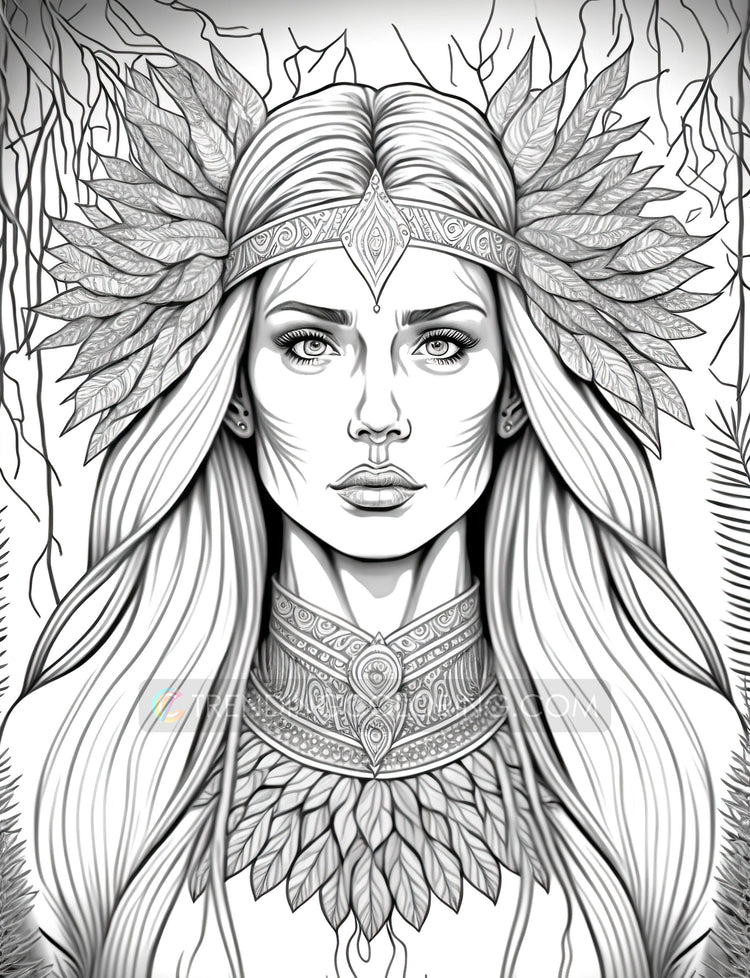 35 Boho Beauties Grayscale Coloring Pages - Instant Download - Printab ...